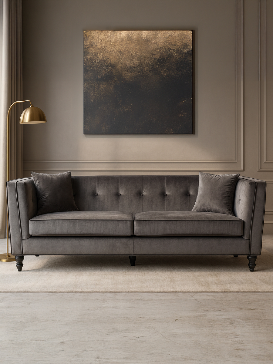 Ferris 3 Seat Grey Velvet Sofa – Bargainia.com
