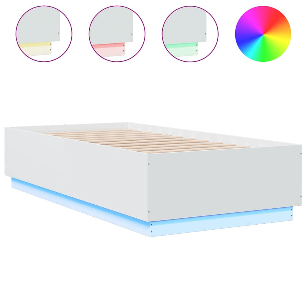 Bed Frame with LED without Mattress White 90x190 cm Single – Bargainia.com