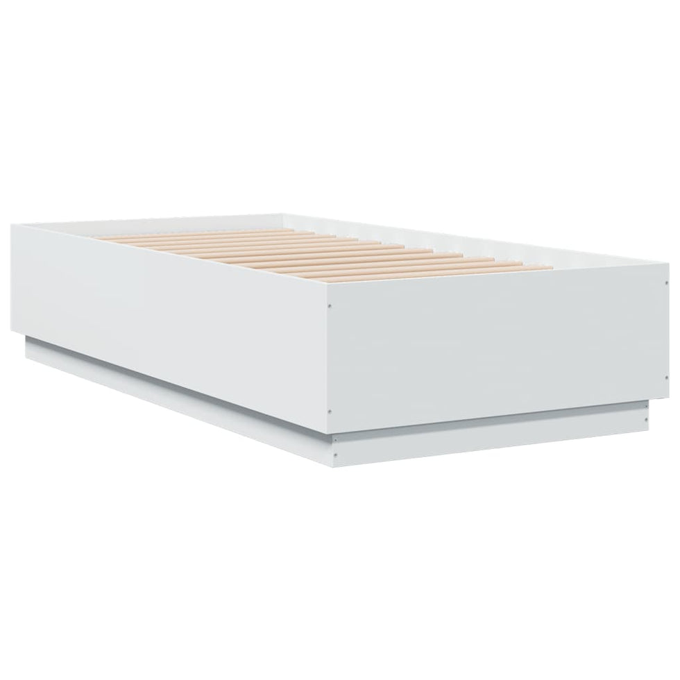 Bed Frame with LED without Mattress White 90x190 cm Single – Bargainia.com