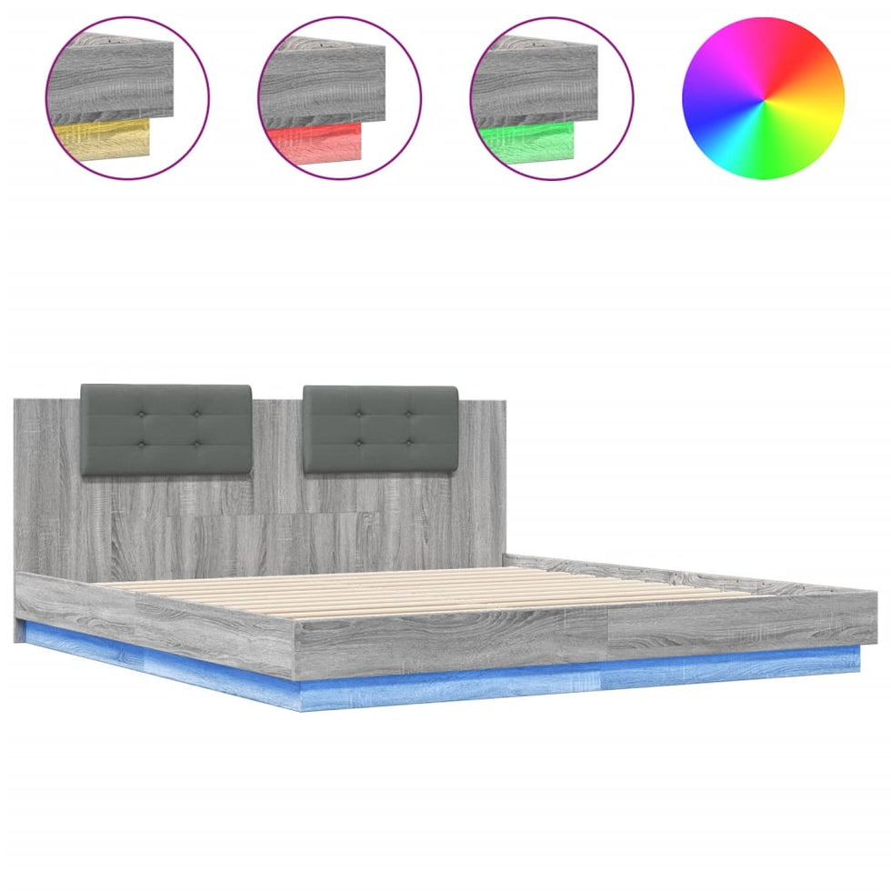 Bed Frame with LED without Mattress Grey Sonoma 160x200 cm – Bargainia.com