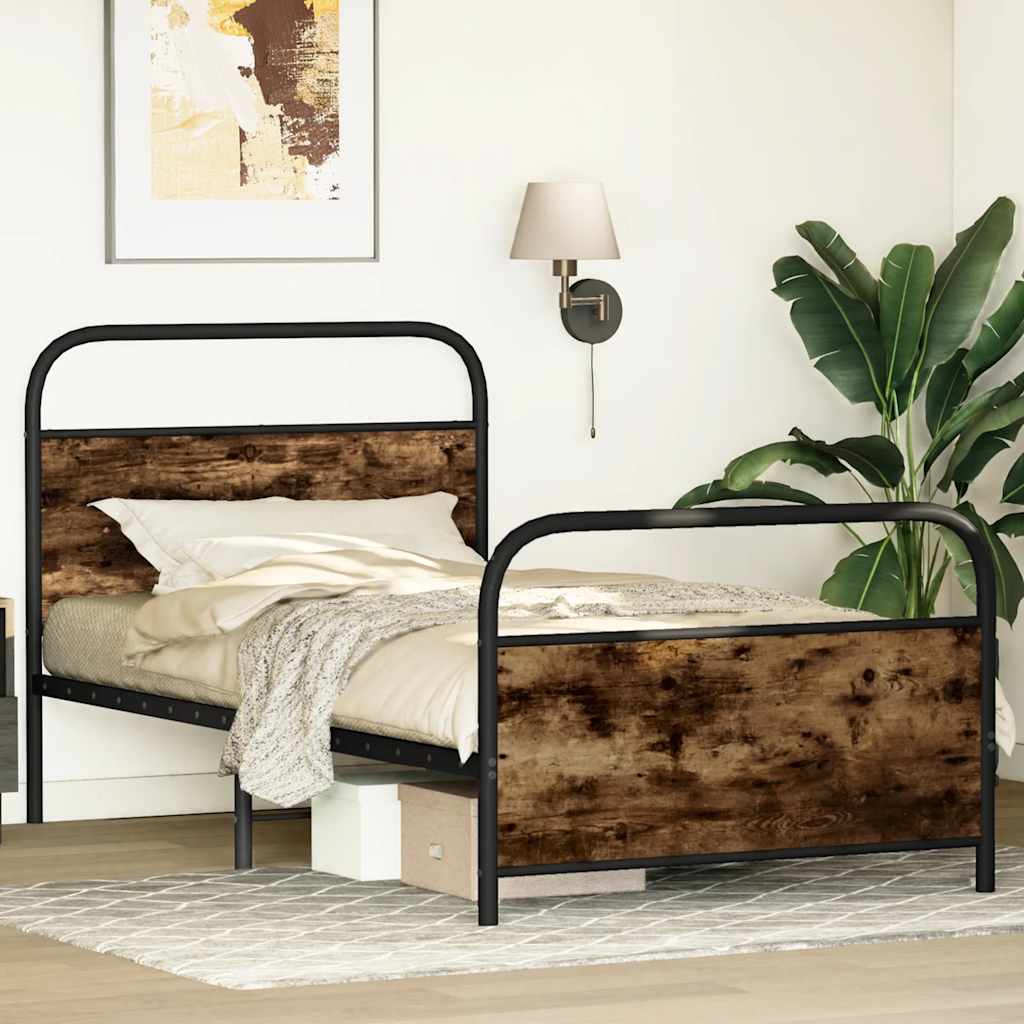 Bed Frame Without Mattress 100x190 cm Smoked Oak Engineered Wood ...