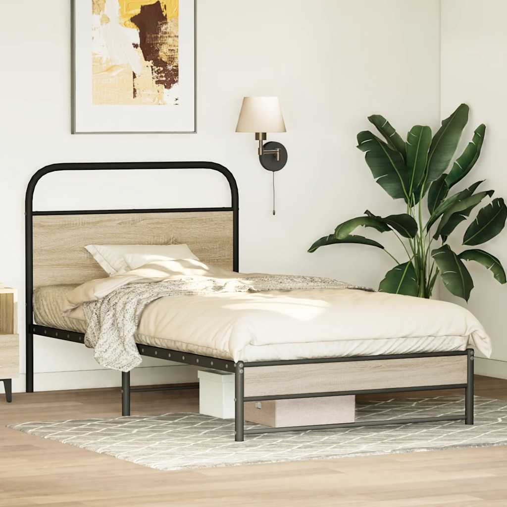 Bed Frame Without Mattress 100x190 cm Smoked Oak Engineered Wood ...