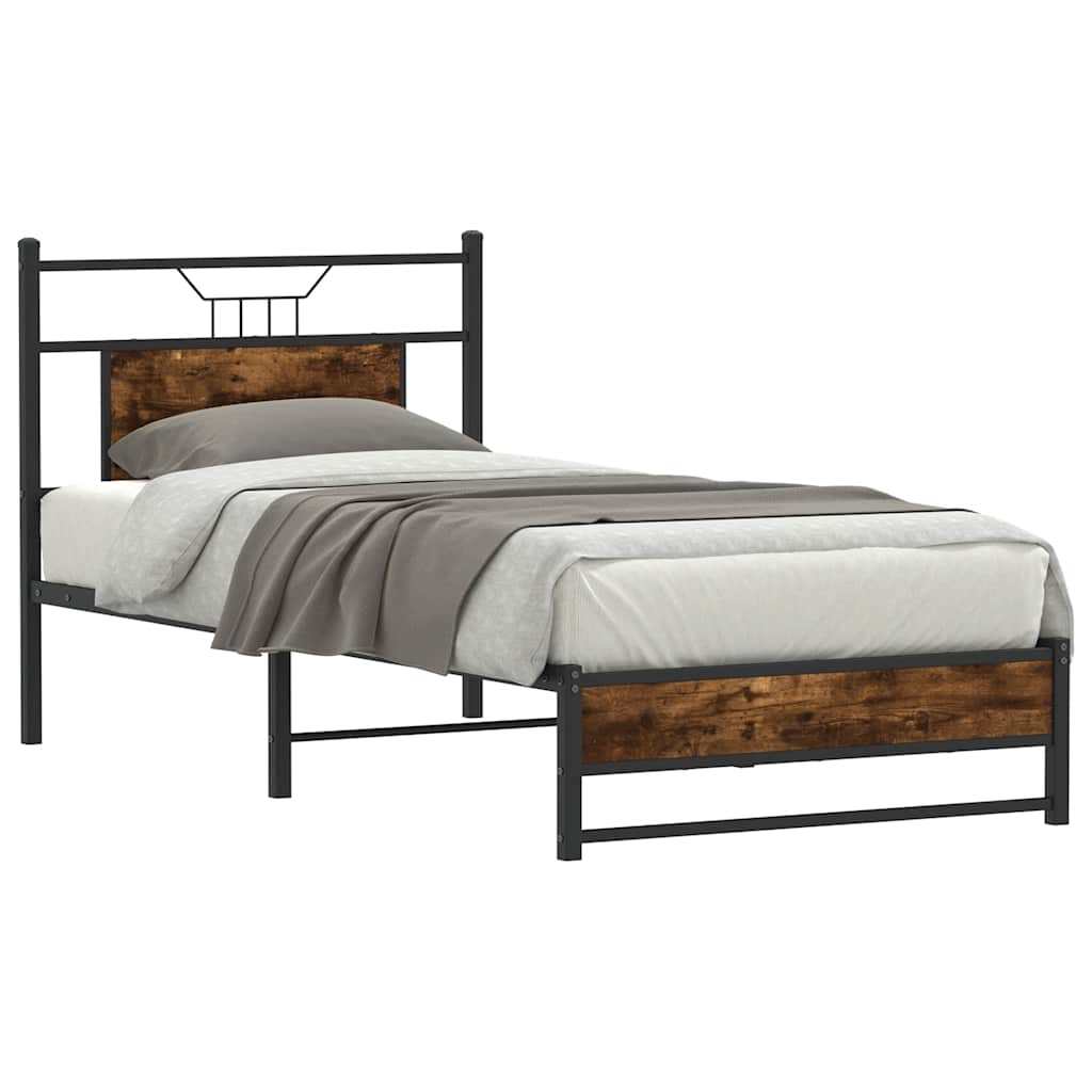 Bed Frame without Mattress Smoked Oak 75x190 cm Small Single Engineere ...