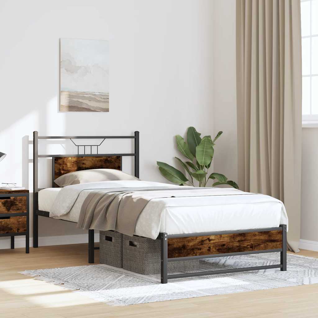 Bed Frame without Mattress Smoked Oak 75x190 cm Small Single Engineere ...