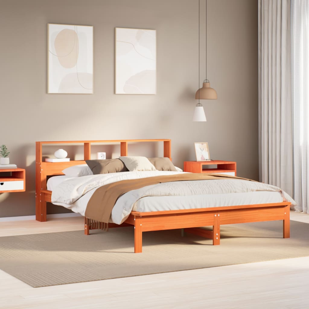 Bed Frame without Mattress Wax Brown 160x200 cm Solid Wood Pine ...