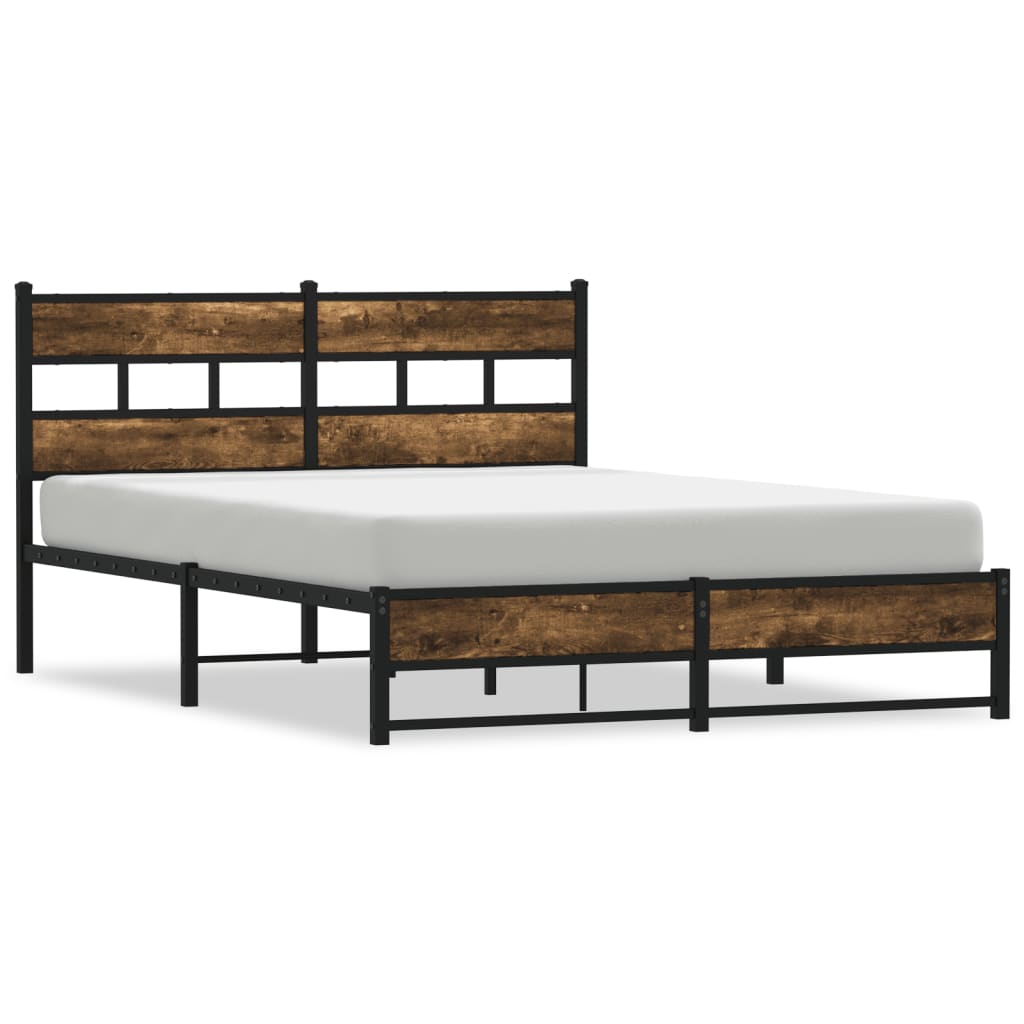 Metal Bed Frame without Mattress Smoked Oak 140x200 cm – Bargainia.com