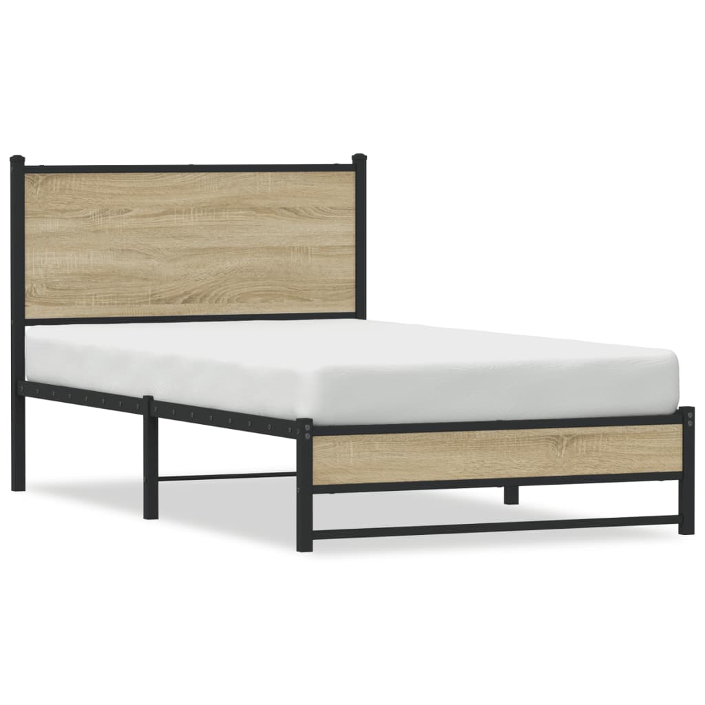Metal Bed Frame without Mattress Sonoma Oak 100x190 cm – Bargainia.com