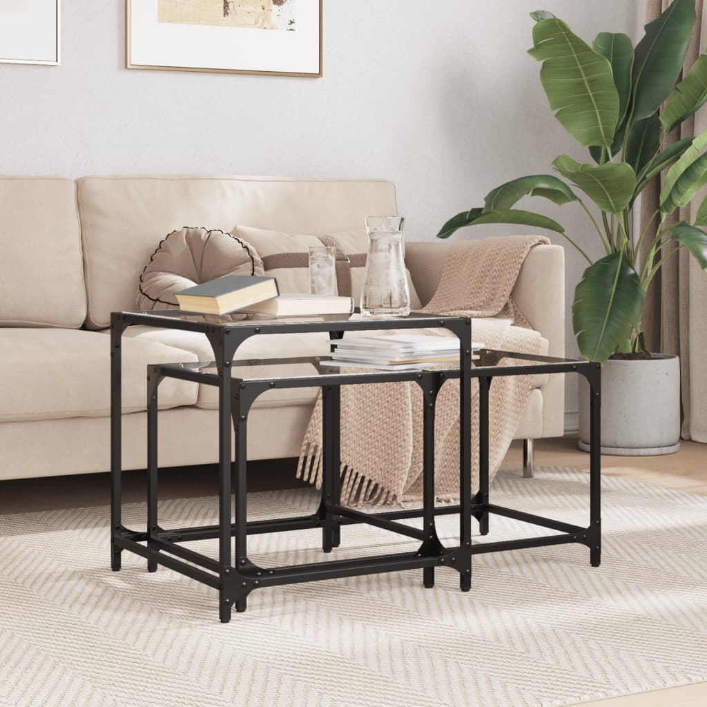 Nesting Coffee Tables 2 pcs with Transparent Glass Top Steel ...